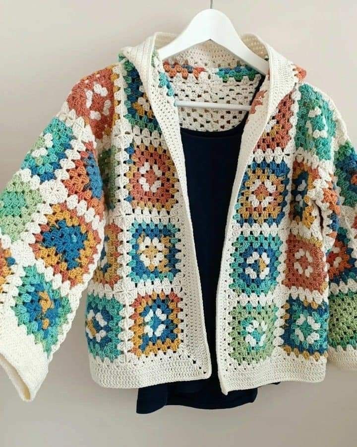 Colorful Cardigan with Granny Square - Handmade Learning Here