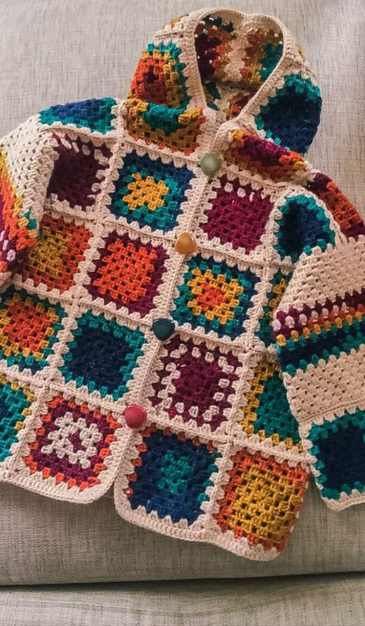 Colorful Cardigan with Granny Square - Handmade Learning Here