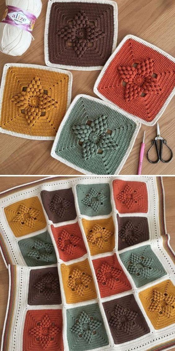 Popcorn Stitch Flower Square - Handmade Learning Here