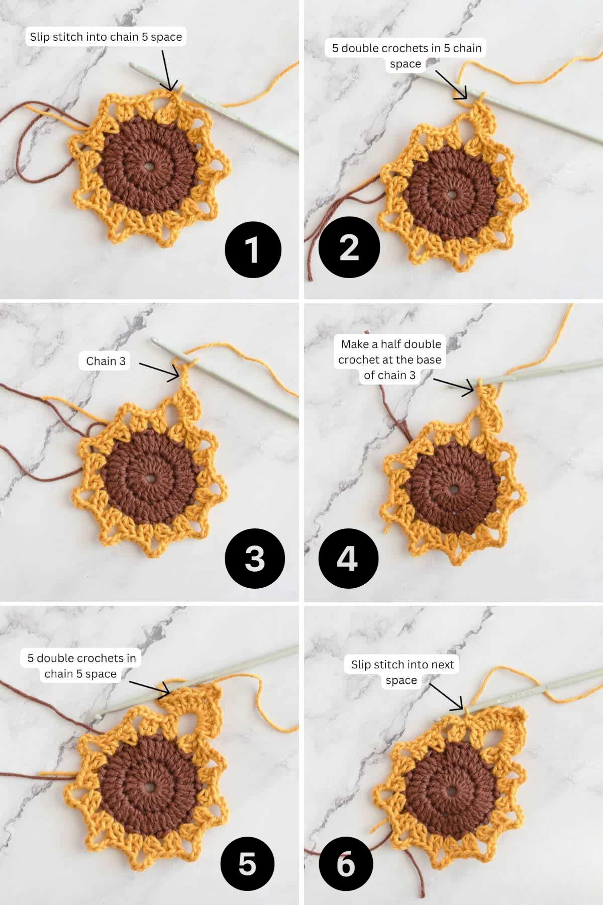 Crochet Sunflower Coaster - Handmade Learning Here