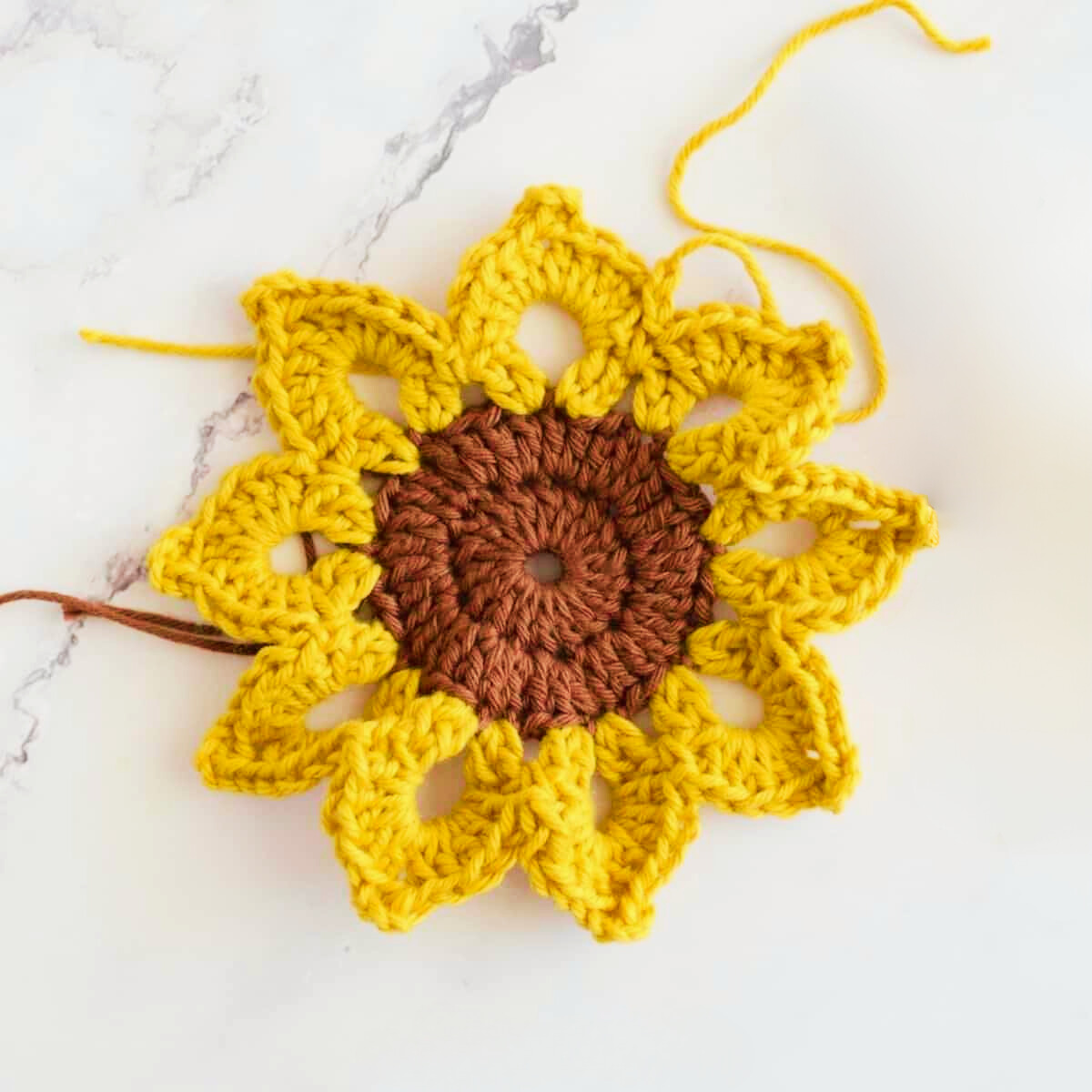 Crochet Sunflower Coaster - Handmade Learning Here